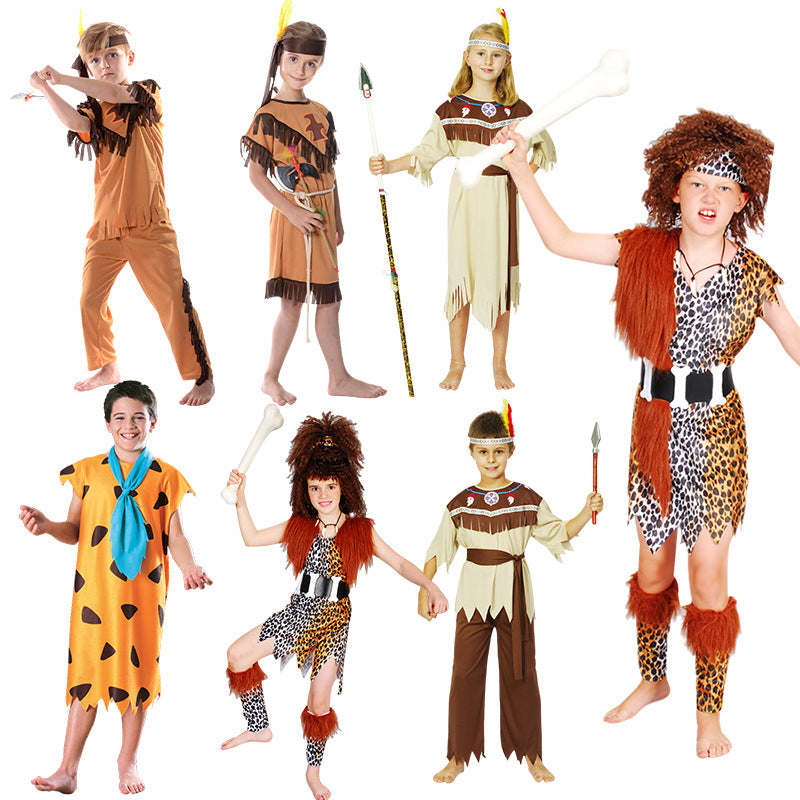 Savage costumes: indigenous Halloween children, primitive Indian ...